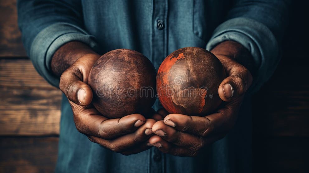 Two Hands are Holding Two Vintage Globe Models. Two Worlds and Two ...