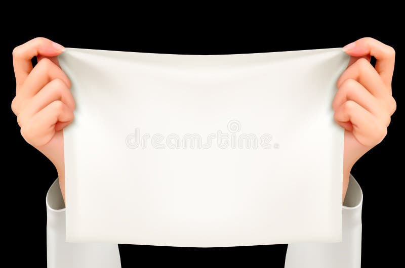 Two Hands Holding White Poster (Sample Text). Stock Vector ...