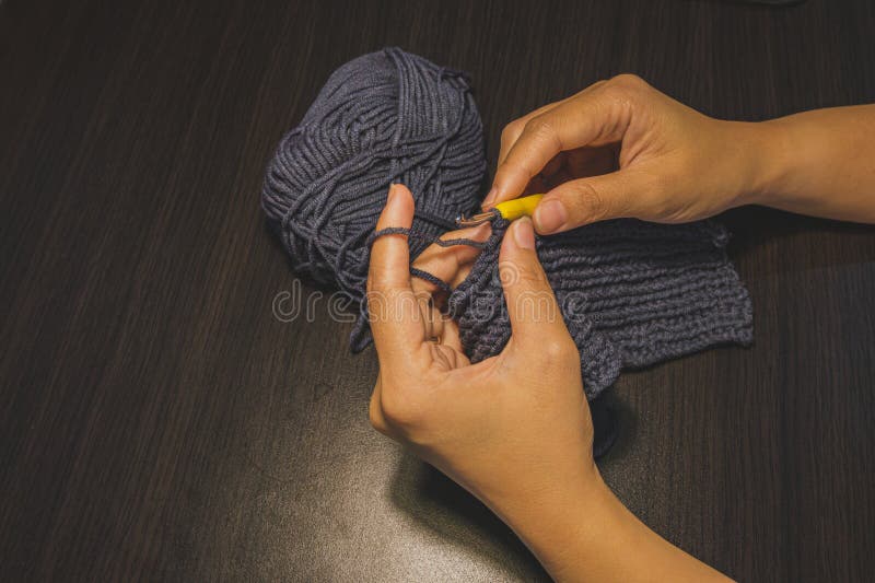 Knitting or Crochete Process in Close Up View Stock Image - Image of ...