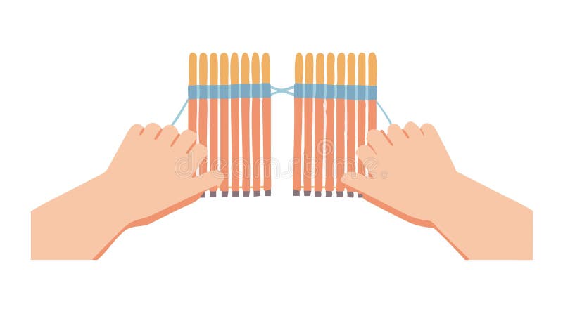 Two Hands Interacting with Textile Thread or Weaving Vector Design ...