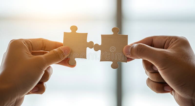 Two Hands Join Puzzle Pieces, Symbolizing Connection and Collaboration ...
