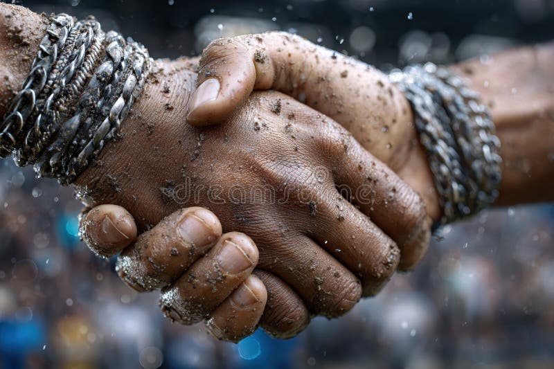 Two Hands Join in Solidarity, Displaying Strength and Unity Amidst Mud ...