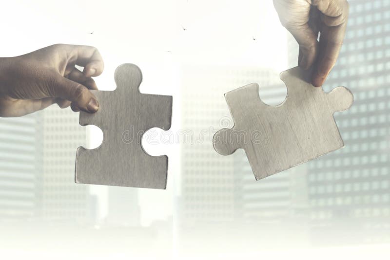 Two Hands Join Together Two Pieces of Puzzle, Concept of Problem ...