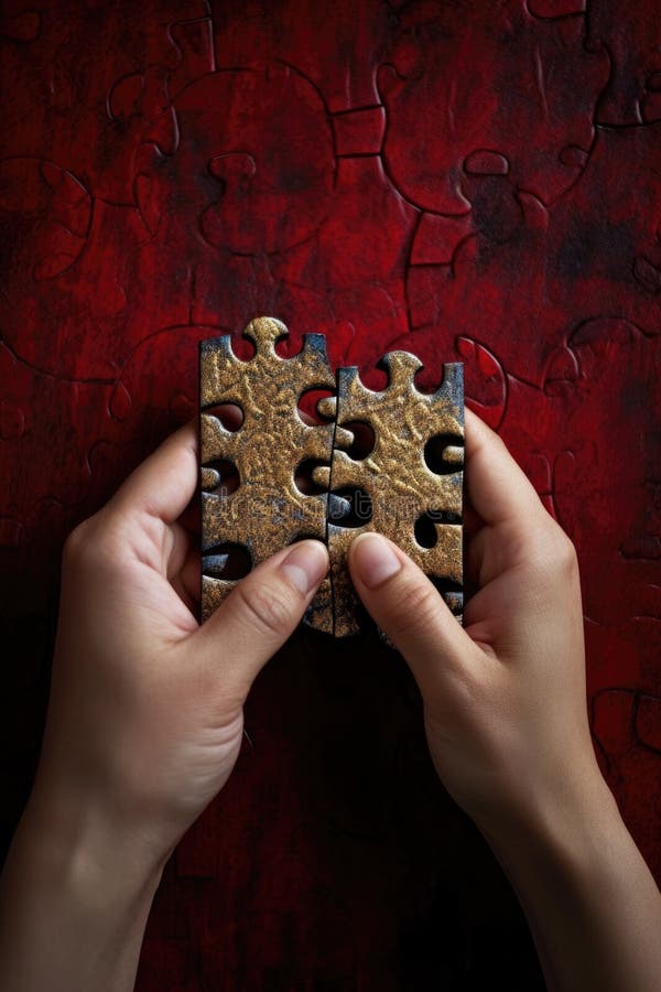Two Hands Joining Puzzle Pieces, Symbolizing Teamwork Stock ...
