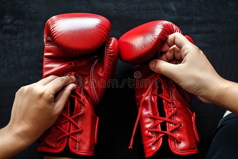 Two Hands Lacing Up Red Boxing Gloves Stock Illustration - Illustration ...