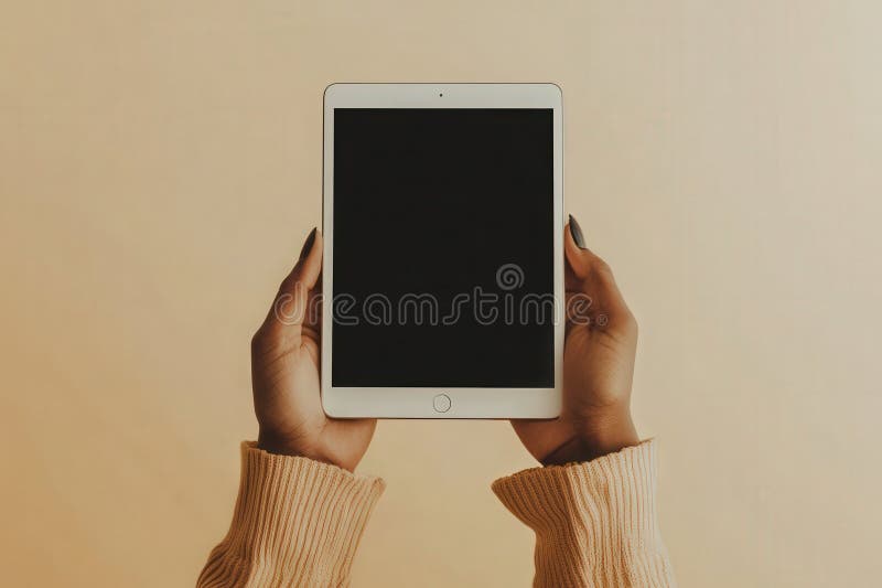 A Person Holding a Soft Beige Tablet Mockup Against a Neutral ...