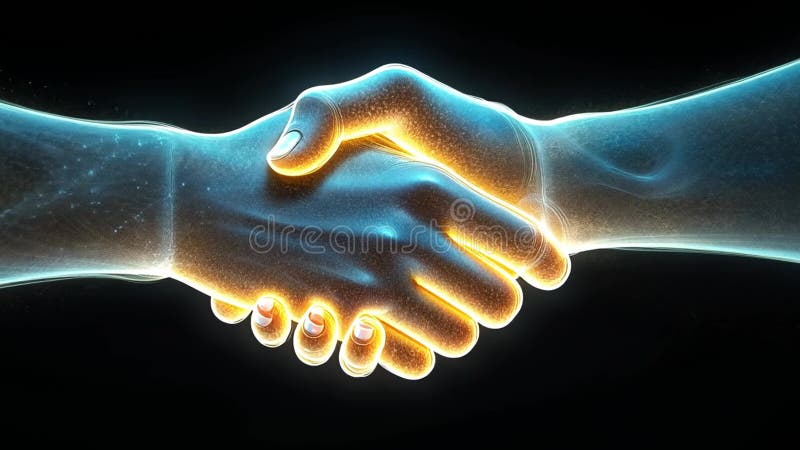 Digital Handshake Closing Business Deal Representing Partnership and ...