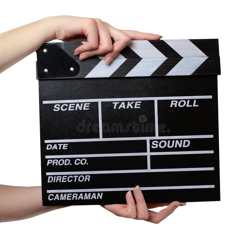 Two Hands with a Movie Clapper Board Open. Stock Image - Image of date ...