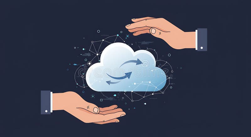 Two Hands, One from Above and One from Below, Frame a Cloud Icon ...