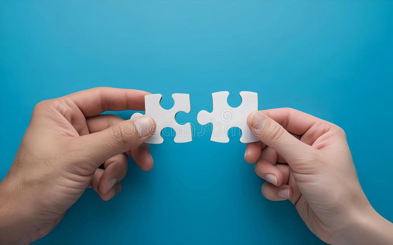 Two Hands, One on Each Side of the Frame, Hold Up Two White Puzzle ...