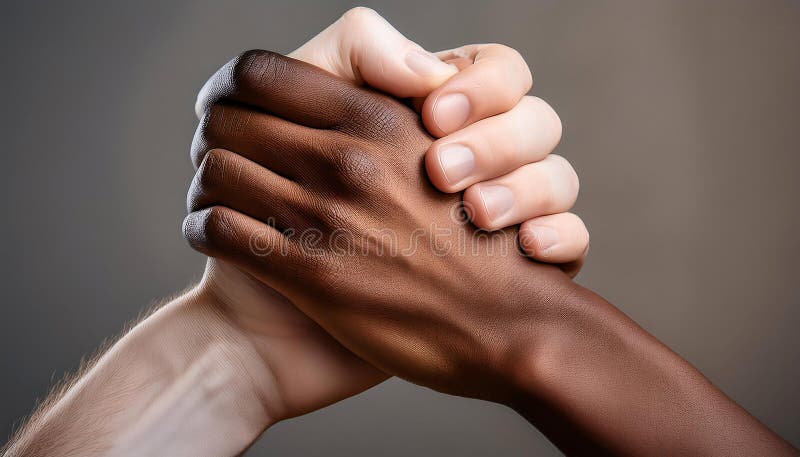 Two Hands, One Light and One Dark, Clasped Together in a Symbol of ...