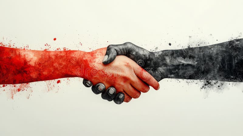 Two Hands, One Red and One Black, Join in a Handshake, Symbolizing ...