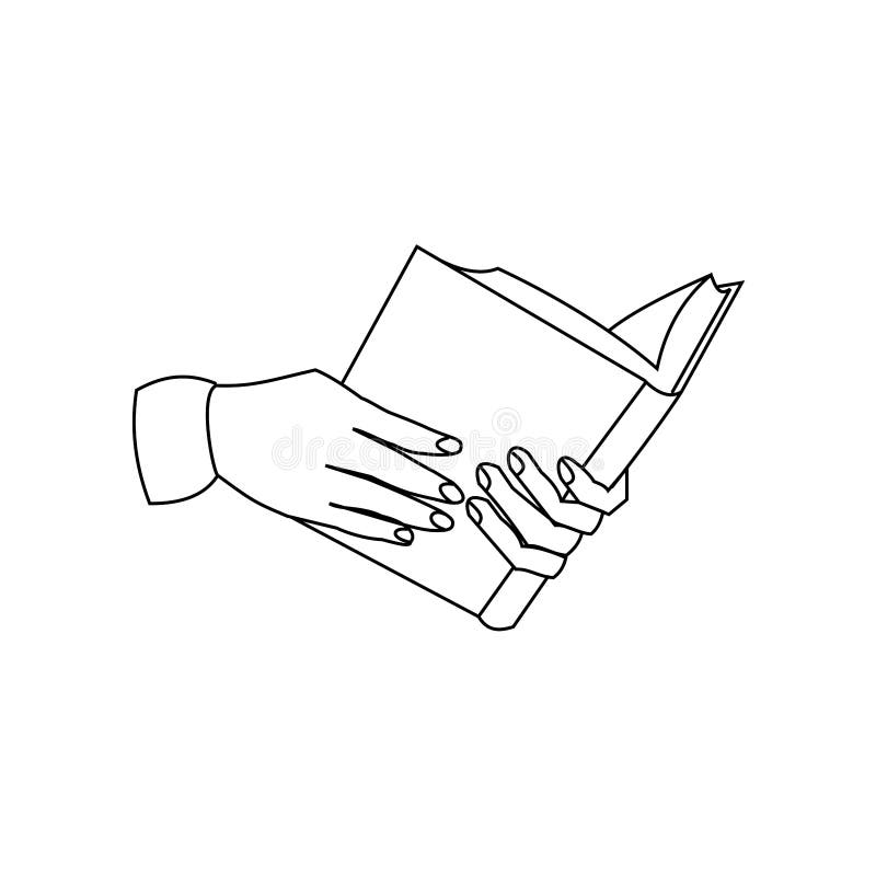Two Hands with Open Book Outline Illustration Stock Vector ...