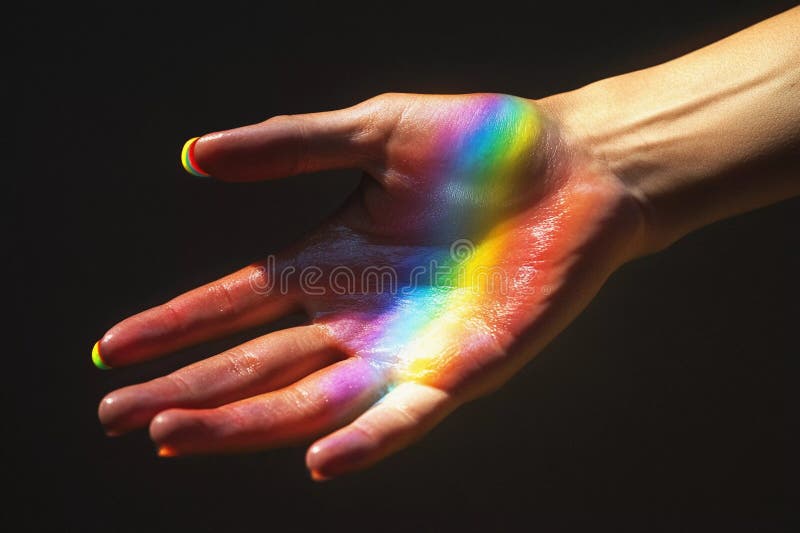 Hands Catch a Rainbow in Sunlight during a Serene Outdoor Moment of ...