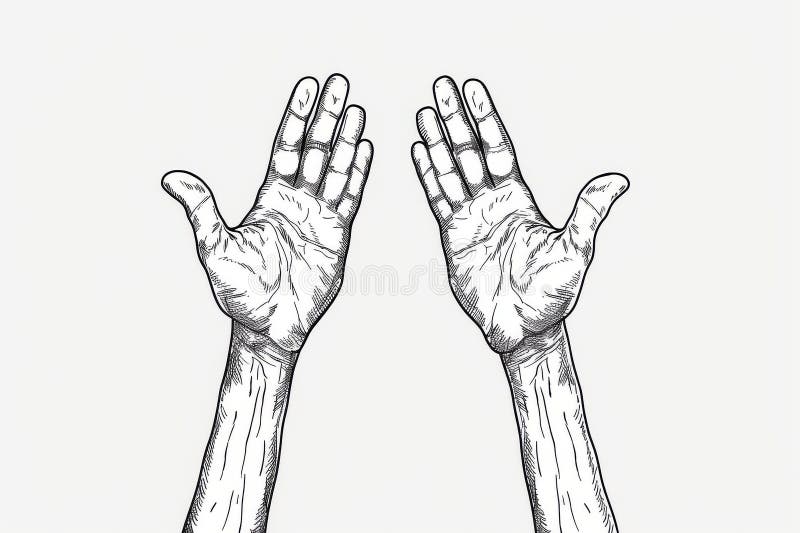 Two Hands with Open Palms Drawn in Modern Format Stock Illustration ...