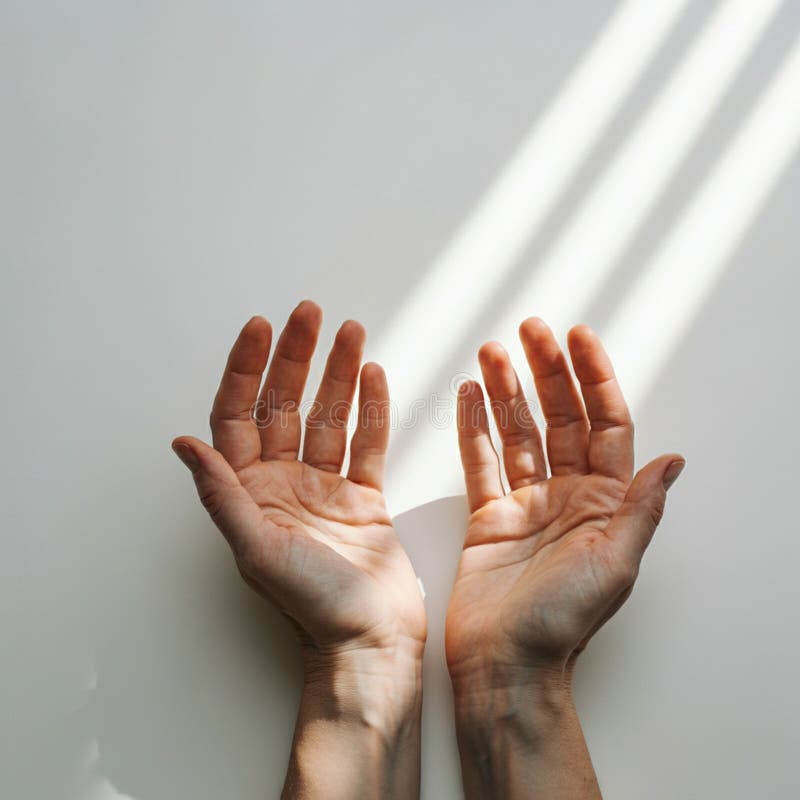 Two Hands with Open Palms Face Upward Against a Plain White Background ...