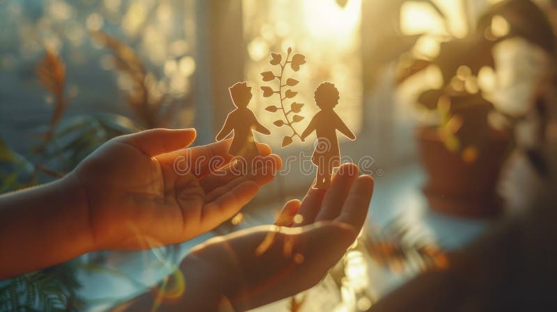 Two Hands with Paper Cutout Figures in Sunlight. Stock Photo - Image of ...