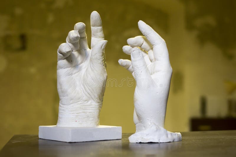 Two hands plaster casts stock image. Image of finger - 256415677