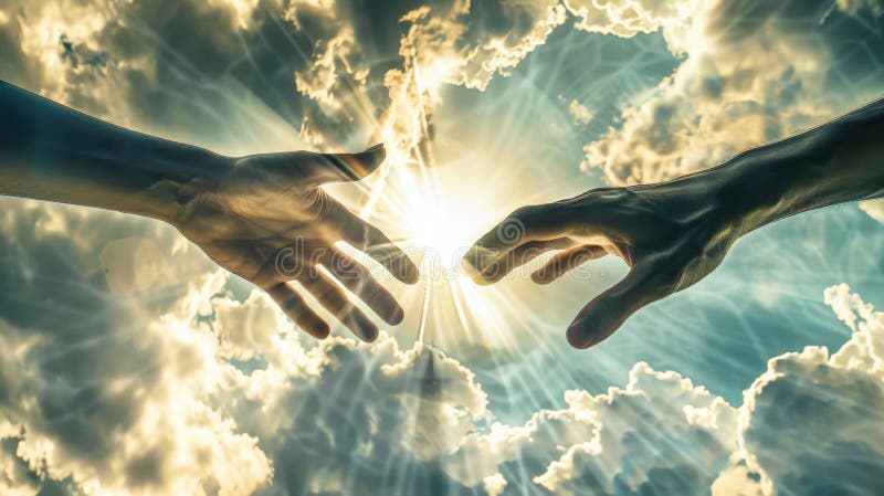 Two Hands of Praying People Reaching Towards Each Other in the Sky ...