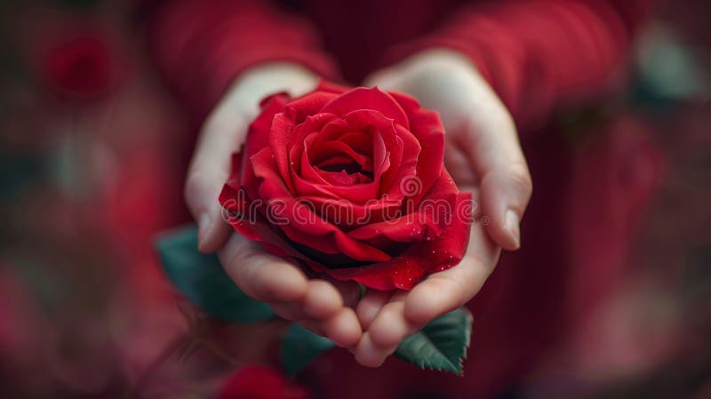 Two Hands Presenting a Red Rose. Stock Image - Image of romance ...