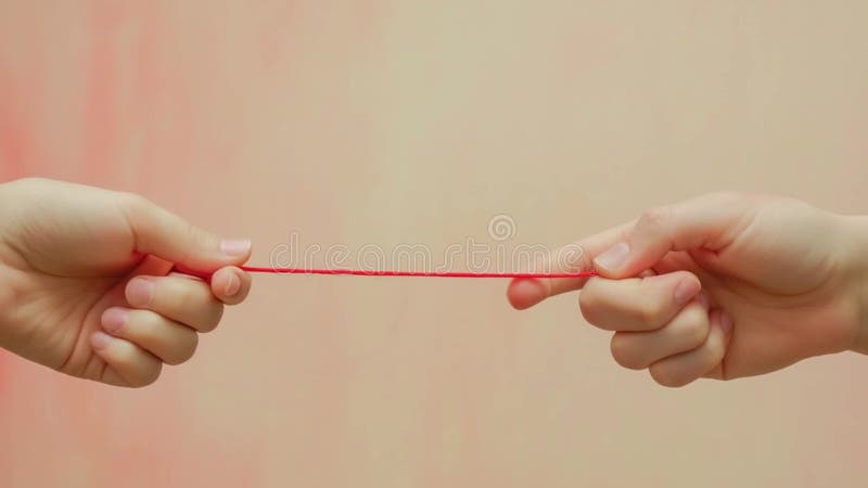 Two Hands Pull a Red String, Symbolizing Tension and Misunderstanding ...