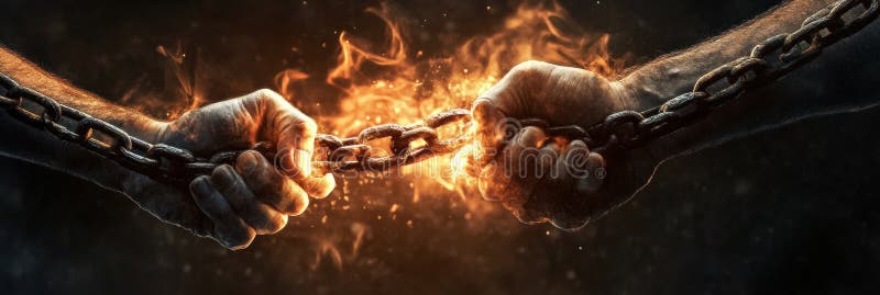 Two Hands Pulling Apart a Burning Chain in a Dramatic Visual ...