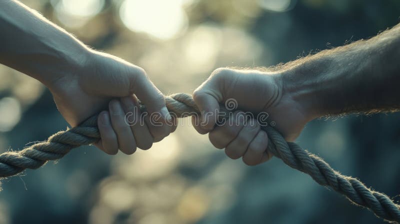 Two Hands Pulling a Rope in Competition, Teamwork and Struggle Concept ...