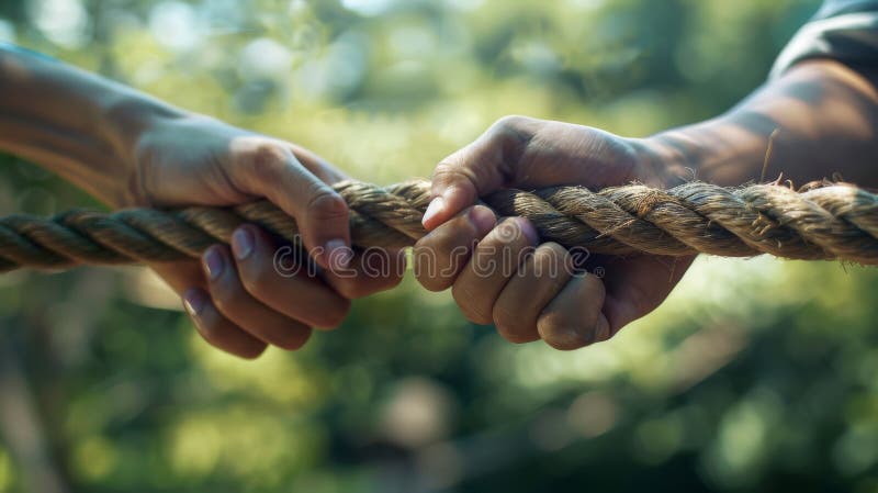 Two Hands Pulling a Rope in a Natural Outdoor Setting, Concept of ...