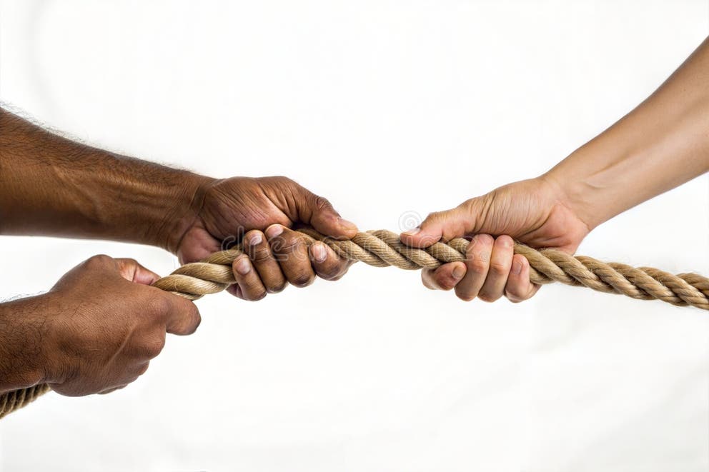 Two Hands Pulling on a Rope, Representing Conflict or Competition Stock ...