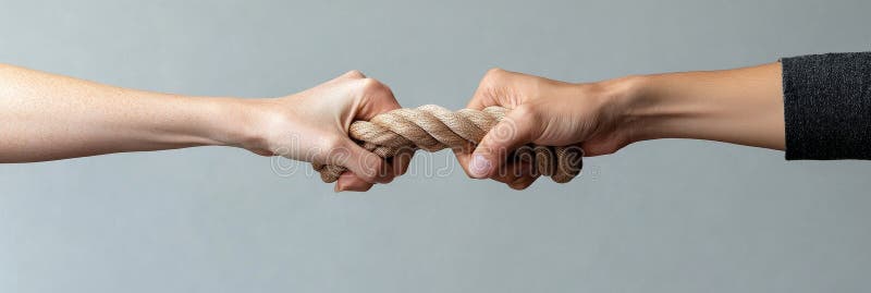 Tug of War Concept Image Two Hands Pulling a Thick Rope Symbolizing ...