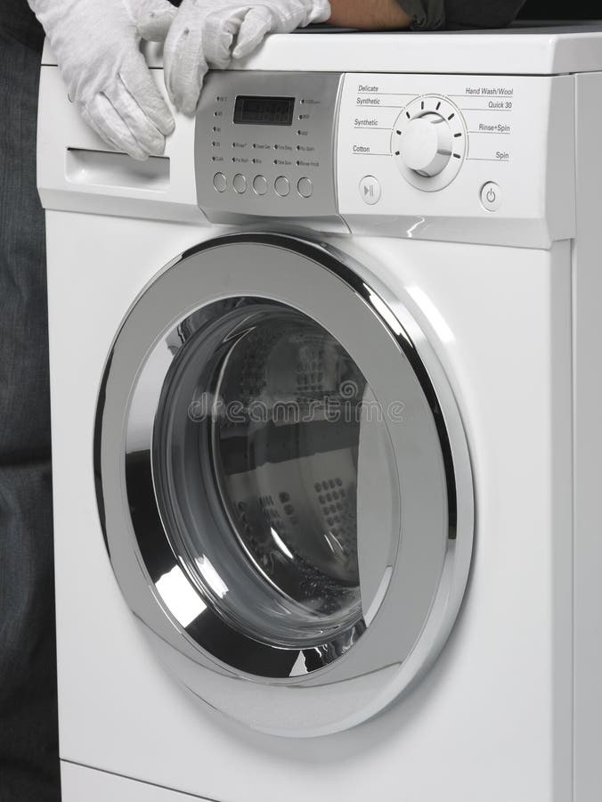 Two Hands Pushing a Washing Machine Stock Image - Image of appliance ...