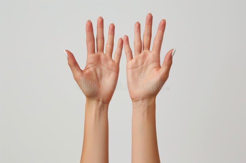 Two Hands are Raised in the Air, One of Which is Slightly Bent Stock ...