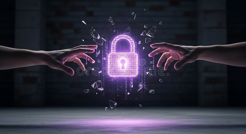 Reaching for Glowing Padlock with Data Security Concept Stock Image ...