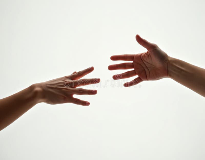 Two Hands Reach Out Against White Background. Symbolizes Connection ...
