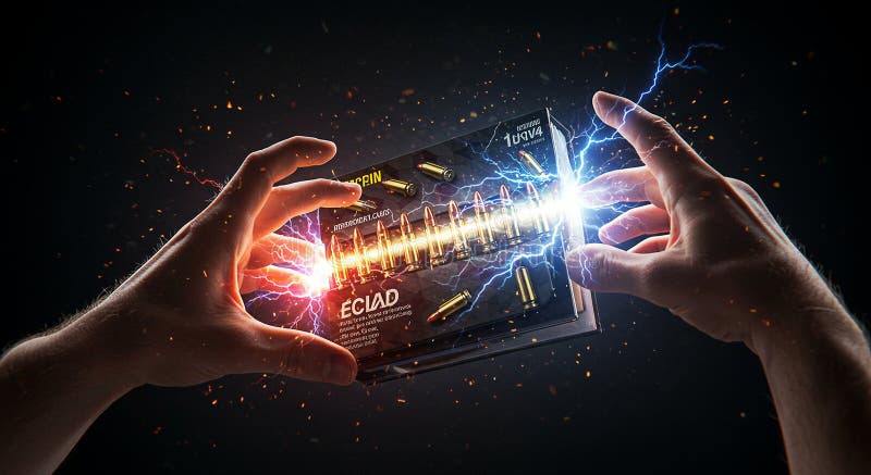 Two Hands Reach Out Toward a Rectangular Electronic Device that is ...