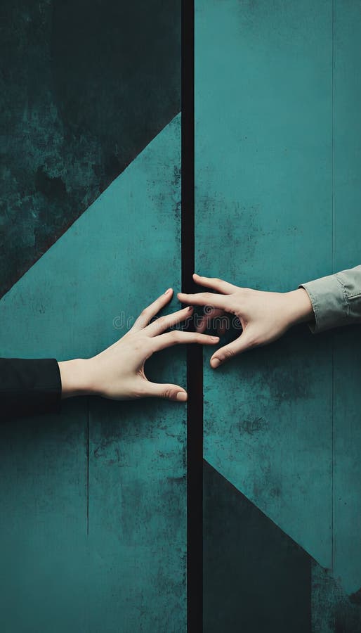 Two Hands Reaching Across Abstract Teal Background Stock Photo - Image ...