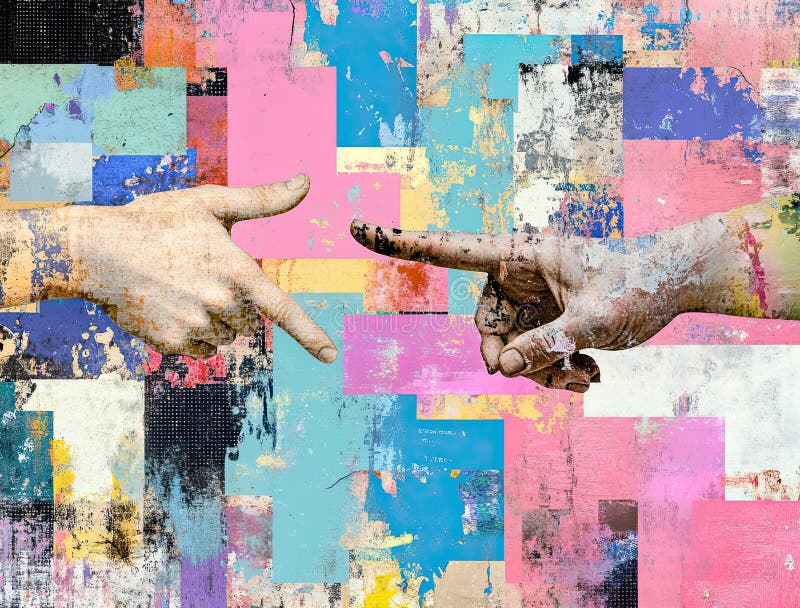 Two Hands Reaching, Colorful Abstract Background. Concept of Connection ...