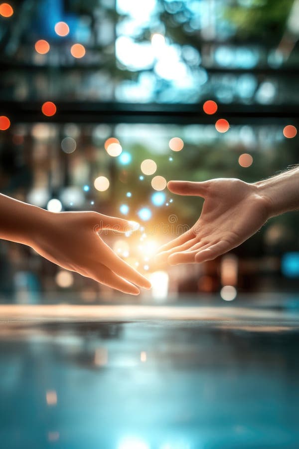 Two Hands Reaching with Magical Light between in a Soft Focus ...
