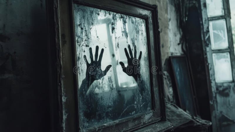 Two Hands Reaching Out through a Dusty Mirror Stock Illustration ...
