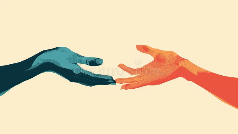 Two Hands Reaching Out. Minimalist Illustration. Human Connection ...