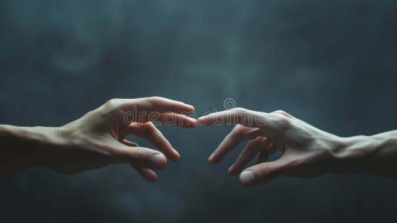 Two Hands Reaching Out To Each Other in a Dark Room, AI Stock Image ...