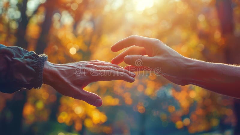 Two Hands Reaching Out To Each Other in Front of a Forest, AI Stock ...