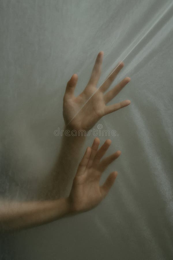 Hands Pressed Against Translucent Fabric in Soft Light. Generated AI ...