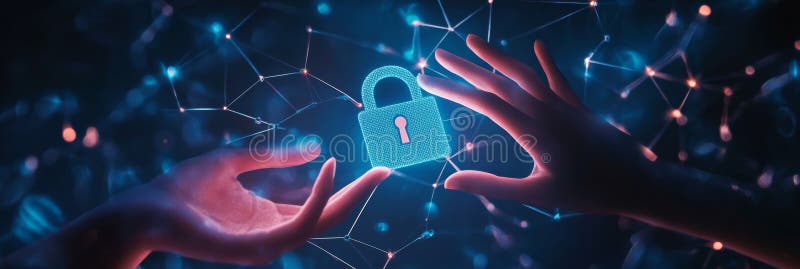 Two Hands Reaching Towards a Digital Lock Icon, Symbolizing Secure ...