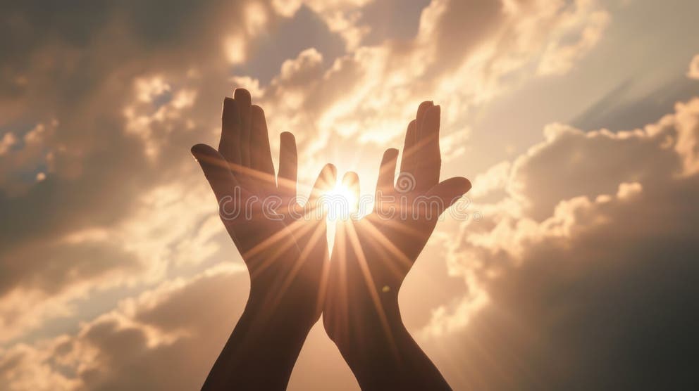 Two Hands Reaching Upwards Towards the Sunlight. AI Generated Stock ...