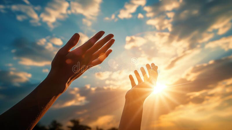 Two Hands Reaching Upwards Towards the Sunlight. AI Generated Stock ...