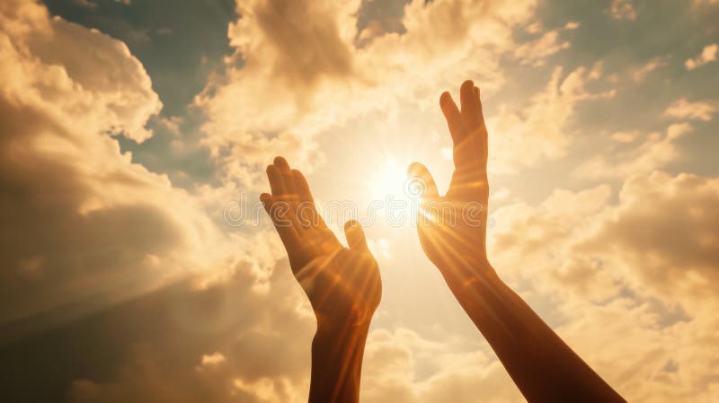Two Hands Reaching Upwards Towards the Sunlight. AI Generated Stock ...