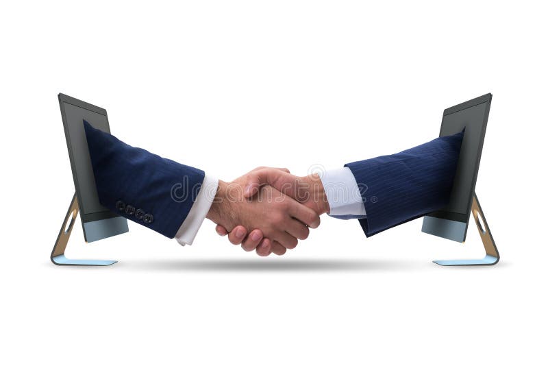 The Two Hands from Screen in Handshake Concept Stock Photo - Image of ...