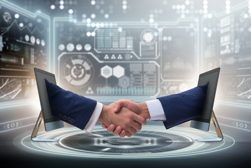 The Two Hands from Screen in Handshake Concept Stock Image - Image of ...