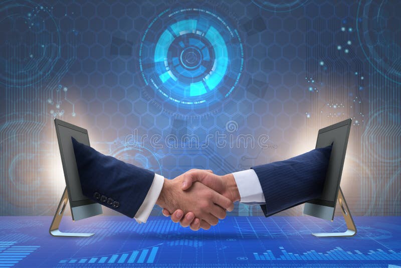 The Two Hands from Screen in Handshake Concept Stock Image - Image of ...